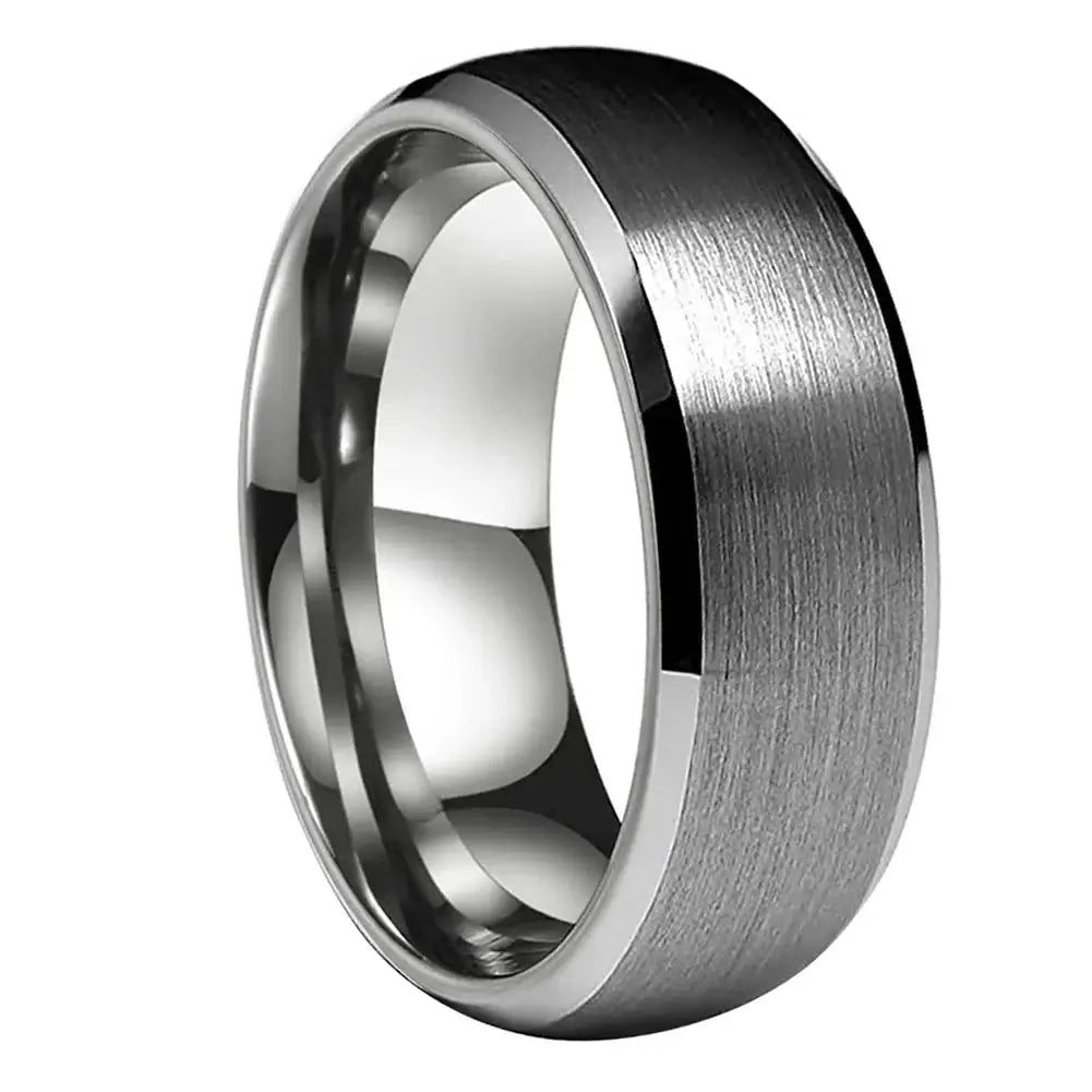 6mm & 8mm Silver Tungsten Matte Finish Domed Beveled Edges Ring ...