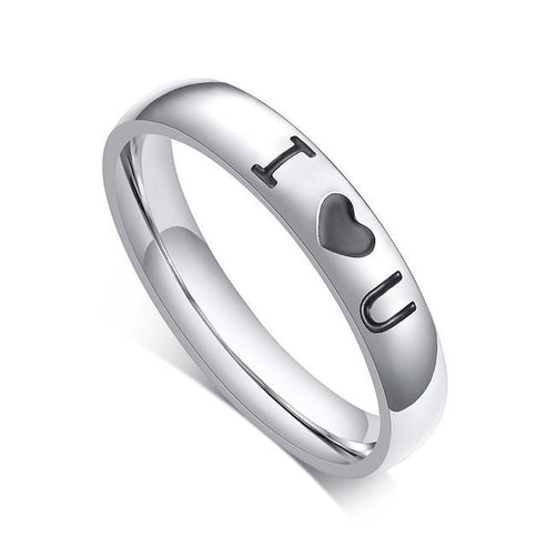 4mm I ♡ U Silver Stainless Steel Unisex Ring
