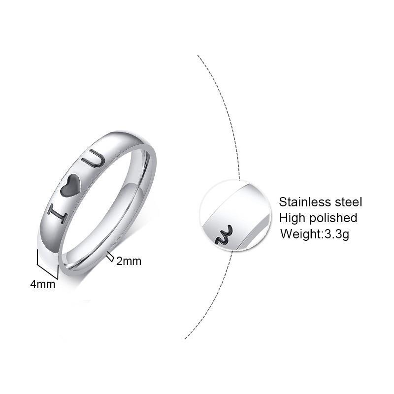 4mm I ♡ U Silver Stainless Steel Unisex Ring