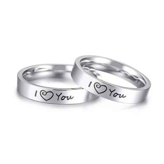 4mm I ♡ You Silver Stainless Steel Unisex Ring