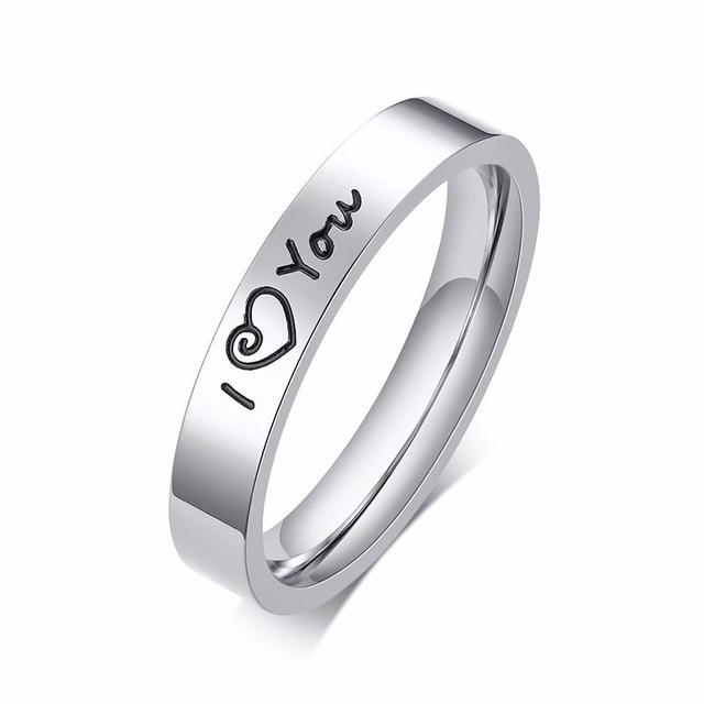 4mm I ♡ You Silver Stainless Steel Unisex Ring