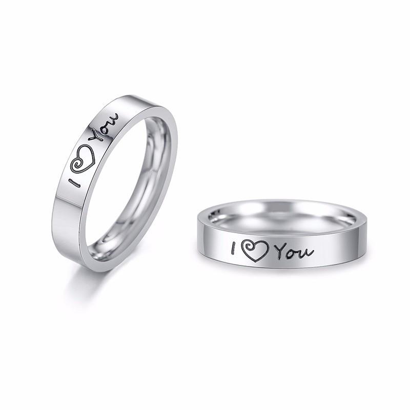 4mm I ♡ You Silver Stainless Steel Unisex Ring