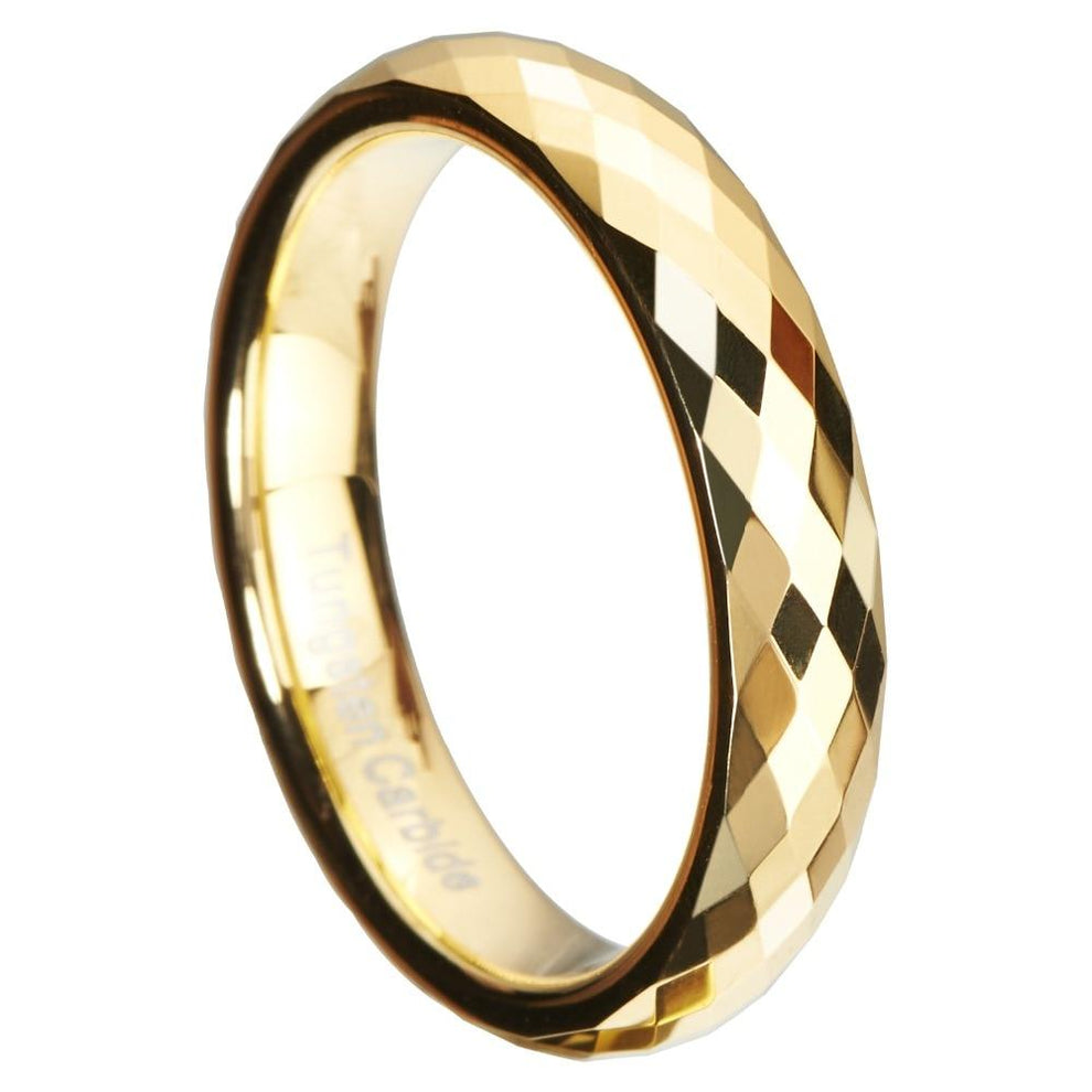 4mm Rhombus Cut Gold Color Tungsten Unisex Ring