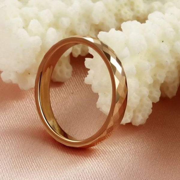 4mm Rhombus Cut Gold Color Tungsten Unisex Ring