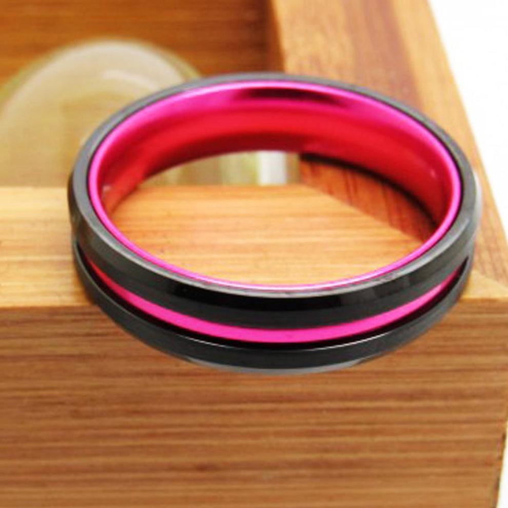 6mm Hot Pink Tungsten Womens Ring
