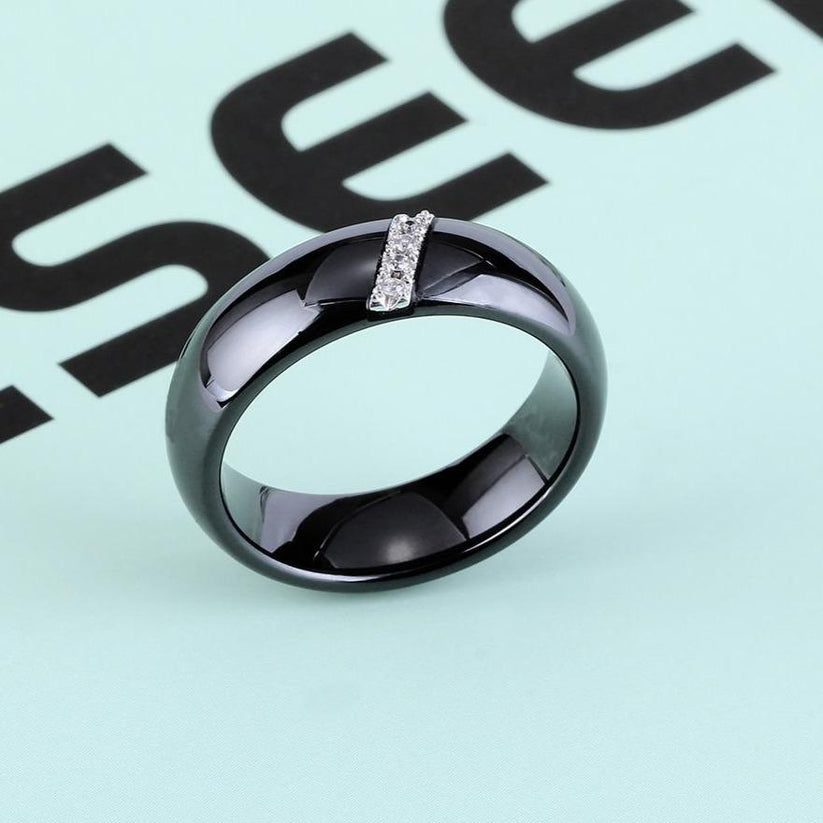 6mm Lined Crystals Ceramic Unisex Rings