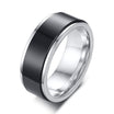 8mm Black & Silver Stainless Steel Rotatable Spinner Men's Ring