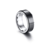 8mm Black & Silver Stainless Steel Rotatable Spinner Men's Ring