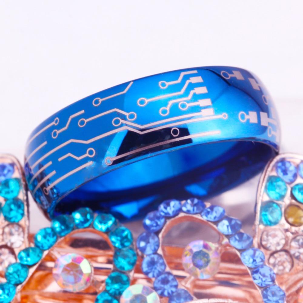 8mm Computer Circuit Board Blue Gamer Mens Ring