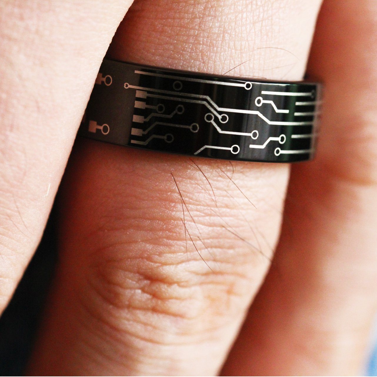 8mm Computer Circuit Board Design Black Gamer Mens Ring