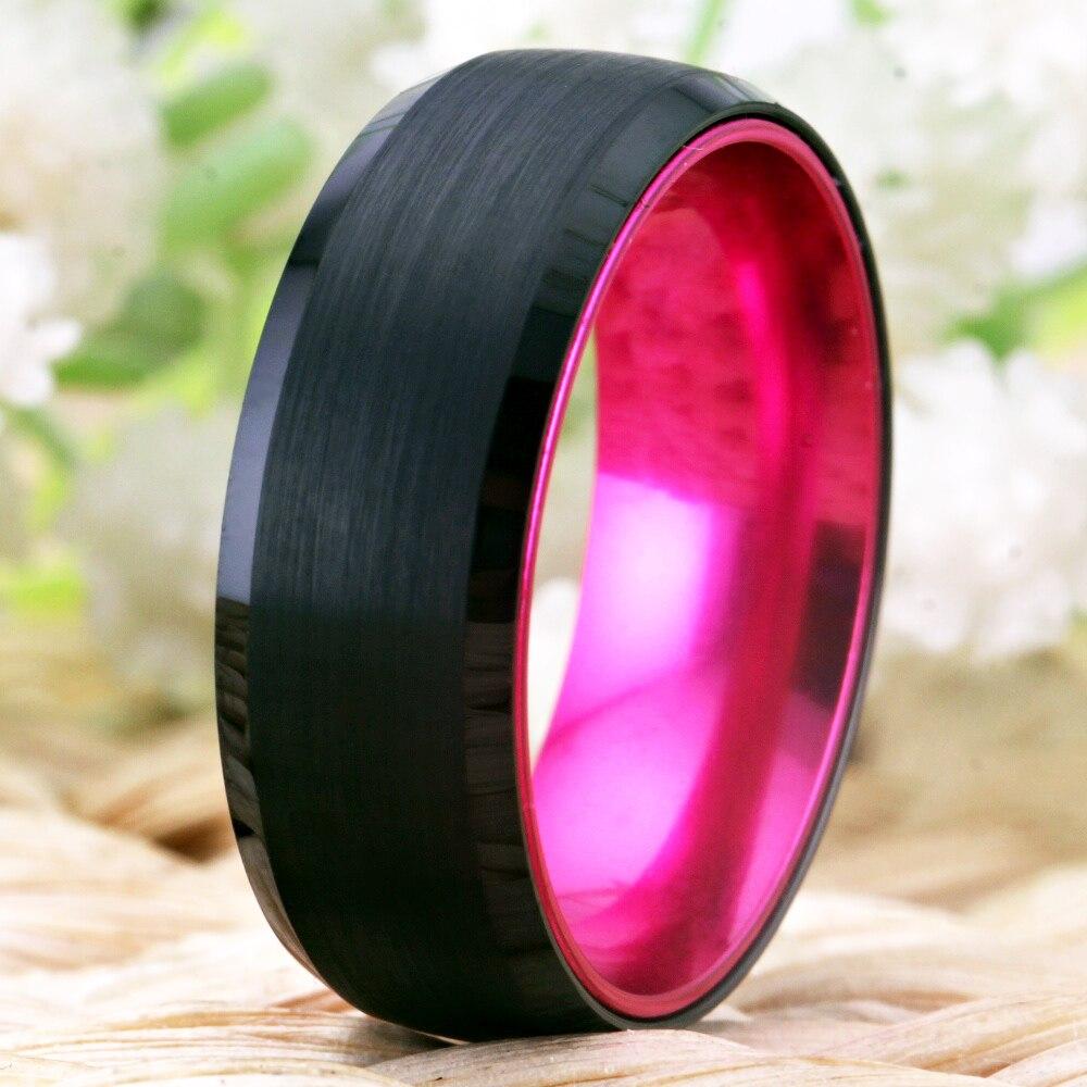 8mm Pink & Black Brushed Tungsten Unisex Ring