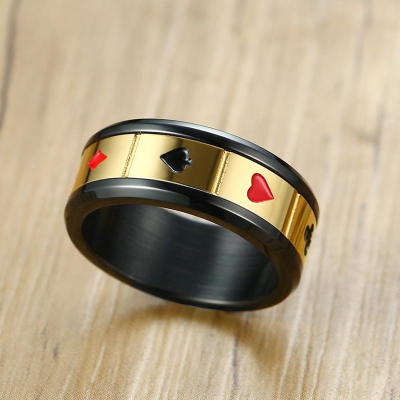 8mm Poker Playing Cards Lucky Fortune Spinner Men's Ring