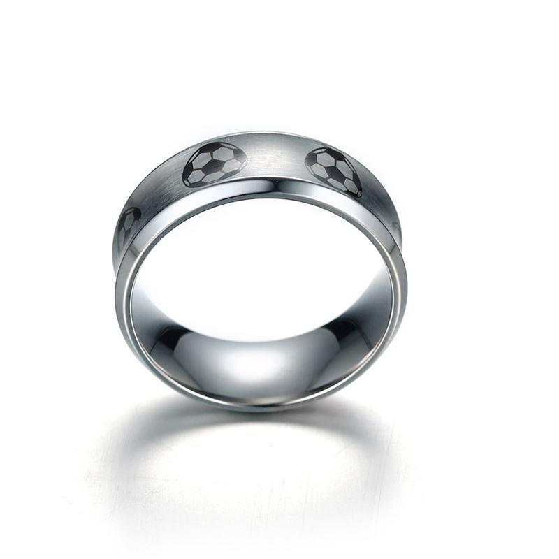 8mm Soccer Football Sport Stainless Steel Mens Ring