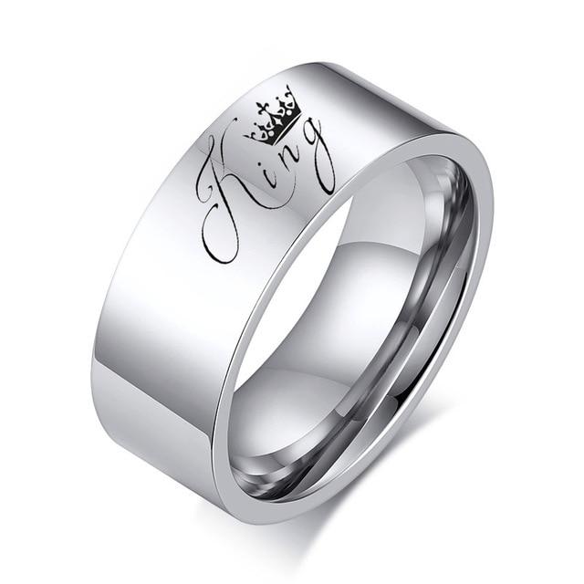 Crown King & Queen Glossy Silver Couples Rings