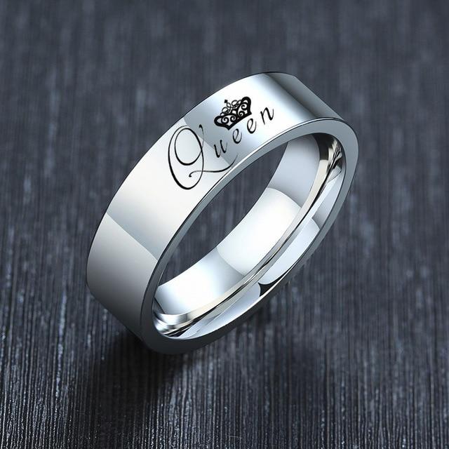 Crown King & Queen Glossy Silver Couples Rings