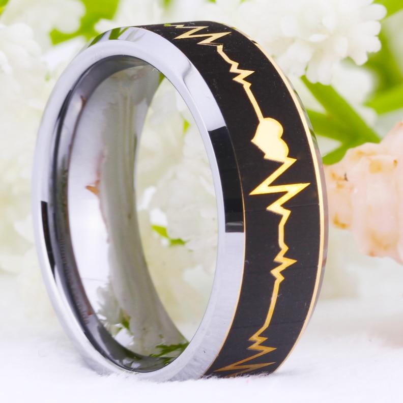 Heart Beat ECG Tungsten Men's Ring