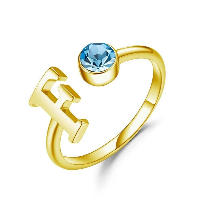 Personalized Alphabet Letter Initial Birthstone Womens Ring